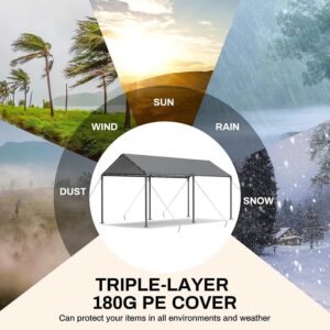 Carport Canopy 10x20 Heavy Duty, Metal Carport Waterproof Carport Garage Tent Outdoor for Car Tuck Boat SUV Party (Grey)