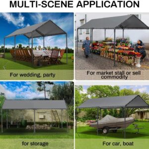 Carport Canopy 10x20 Heavy Duty, Metal Carport Waterproof Carport Garage Tent Outdoor for Car Tuck Boat SUV Party (Grey)