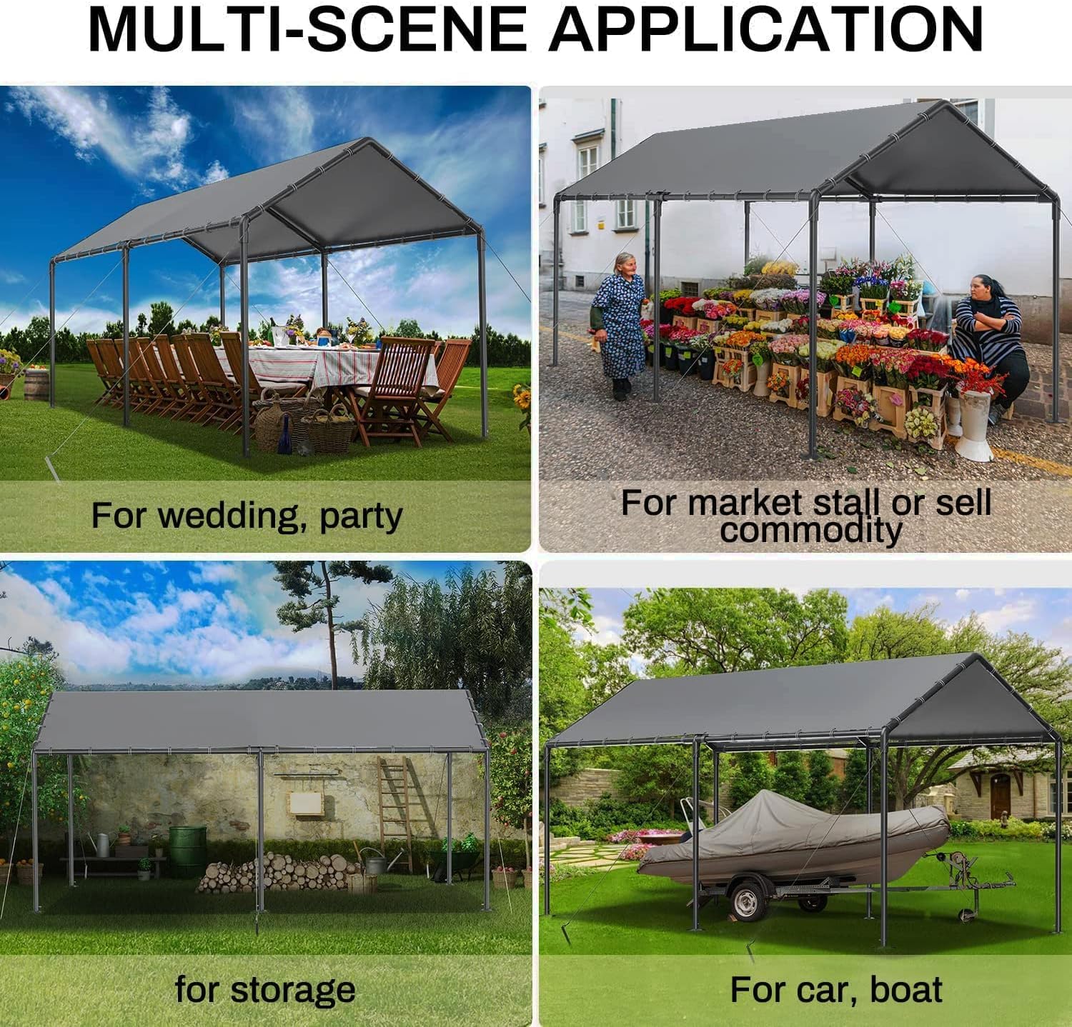 Carport Canopy 10x20 Heavy Duty, Metal Carport Waterproof Carport Garage Tent Outdoor for Car Tuck Boat SUV Party (Grey)