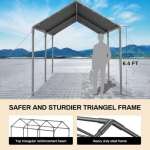 Carport Canopy 10x20 Heavy Duty, Metal Carport Waterproof Carport Garage Tent Outdoor for Car Tuck Boat SUV Party (Grey)