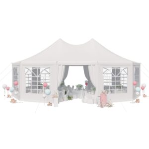 erommy 26'x19' party tent, white wedding tent, decagonal heavy duty canopy with 8 removable sidewalls, 8 church windows and 2 pull-back doors, outdoor gazebo pavilion tent for party, wedding, event