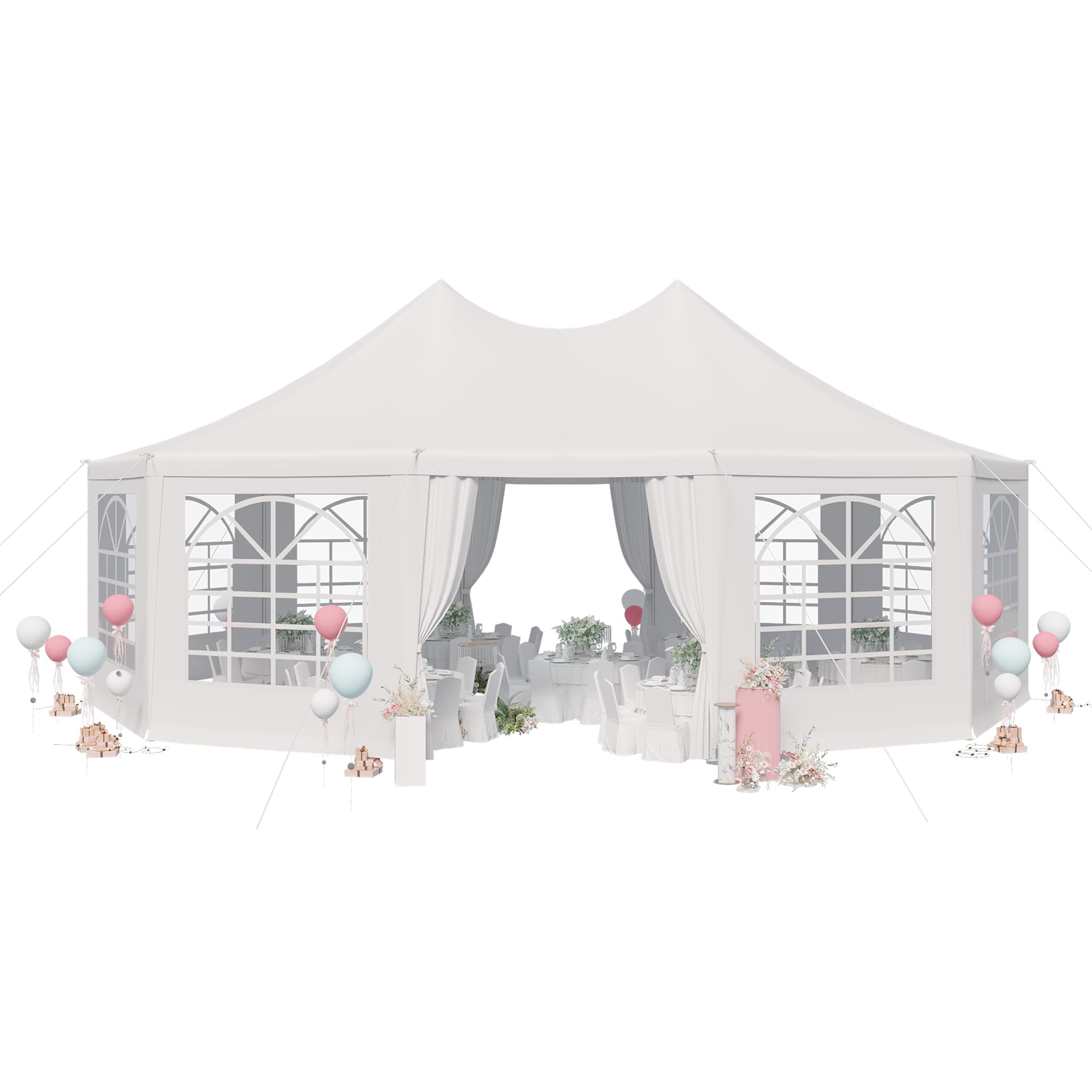 EROMMY 26'x19' Party Tent, White Wedding Tent, Decagonal Heavy Duty Canopy with 8 Removable Sidewalls, 8 Church Windows and 2 Pull-Back Doors, Outdoor Gazebo Pavilion Tent for Party, Wedding, Event