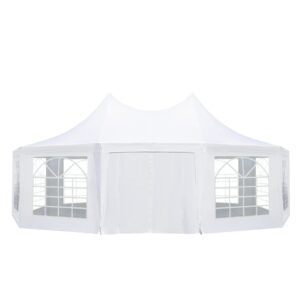 EROMMY 26'x19' Party Tent, White Wedding Tent, Decagonal Heavy Duty Canopy with 8 Removable Sidewalls, 8 Church Windows and 2 Pull-Back Doors, Outdoor Gazebo Pavilion Tent for Party, Wedding, Event