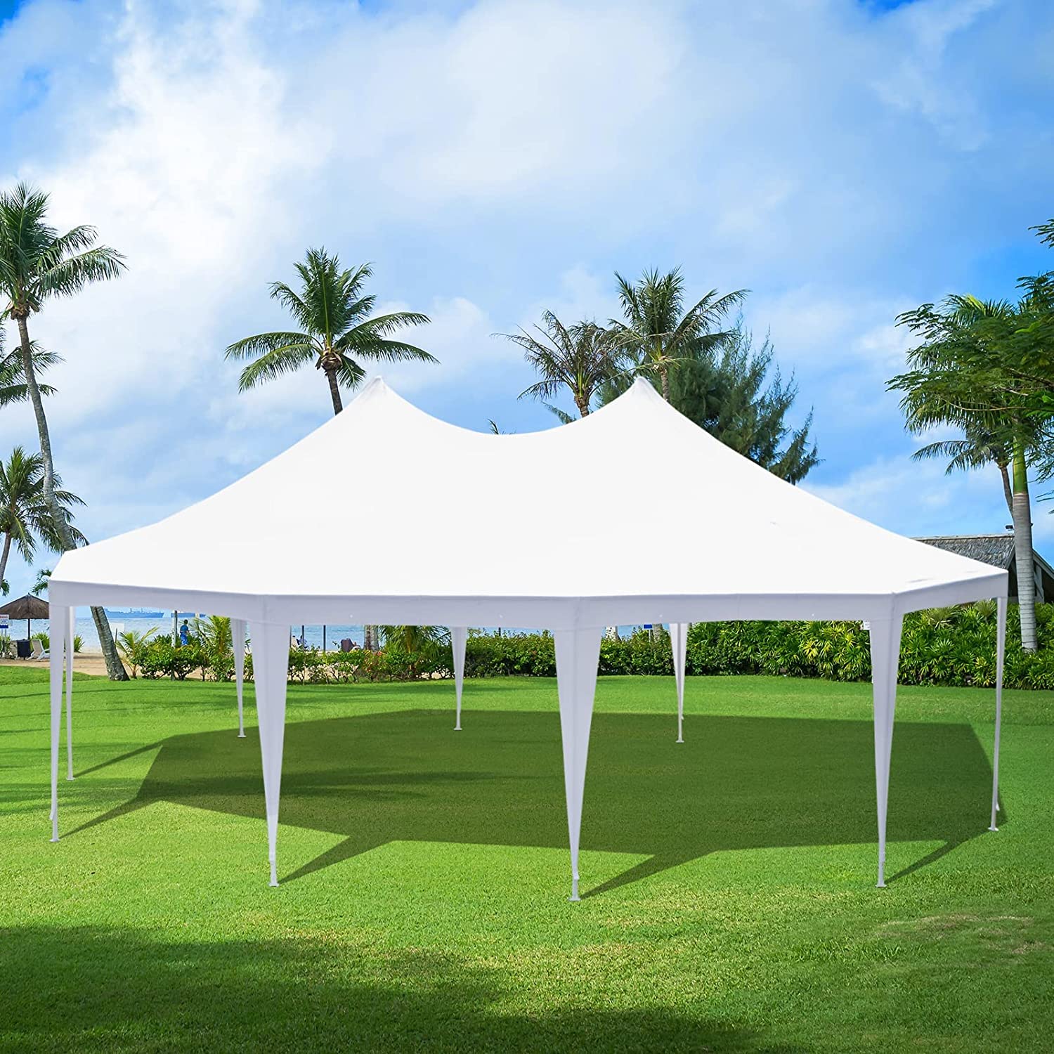 EROMMY 26'x19' Party Tent, White Wedding Tent, Decagonal Heavy Duty Canopy with 8 Removable Sidewalls, 8 Church Windows and 2 Pull-Back Doors, Outdoor Gazebo Pavilion Tent for Party, Wedding, Event