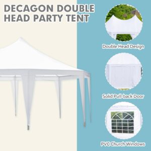 EROMMY 26'x19' Party Tent, White Wedding Tent, Decagonal Heavy Duty Canopy with 8 Removable Sidewalls, 8 Church Windows and 2 Pull-Back Doors, Outdoor Gazebo Pavilion Tent for Party, Wedding, Event