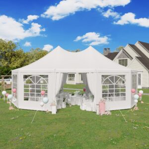 EROMMY 26'x19' Party Tent, White Wedding Tent, Decagonal Heavy Duty Canopy with 8 Removable Sidewalls, 8 Church Windows and 2 Pull-Back Doors, Outdoor Gazebo Pavilion Tent for Party, Wedding, Event