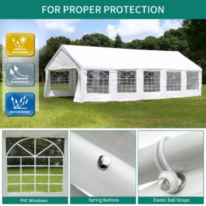 YITAHOME 16x32FT Party Tent Heavy Duty Wedding Tent Event Shelters Outdoor Canopy Upgraded Galvanized Steel Carport with Removable Sidewall Windows for Commercial and Parties (White)