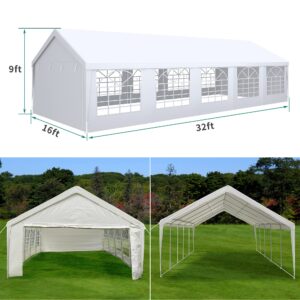 YITAHOME 16x32FT Party Tent Heavy Duty Wedding Tent Event Shelters Outdoor Canopy Upgraded Galvanized Steel Carport with Removable Sidewall Windows for Commercial and Parties (White)