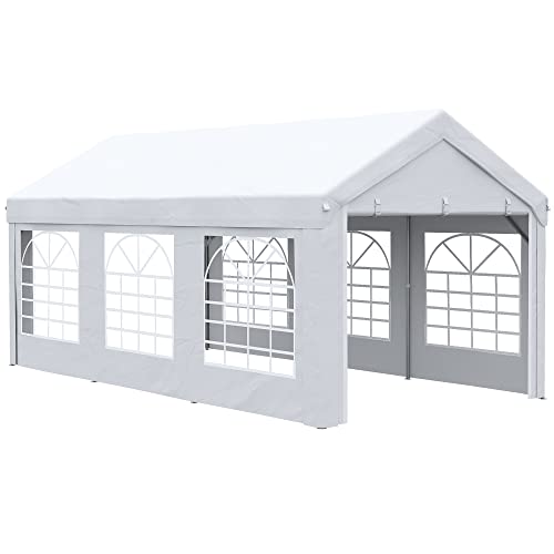 Outsunny 19.7' x 9.7' Heavy Duty Party Tent & Carport with Removable Sidewalls and Double Doors, Large Canopy Tent, Sun Shade Shelter, for Parties, Wedding, Outdoor Events, BBQ, White