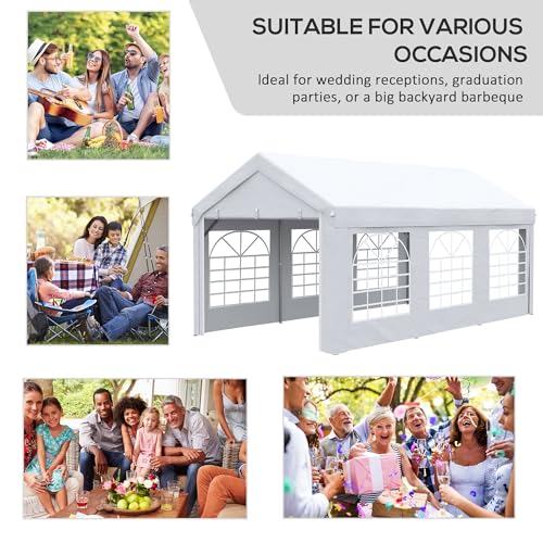 Outsunny 19.7' x 9.7' Heavy Duty Party Tent & Carport with Removable Sidewalls and Double Doors, Large Canopy Tent, Sun Shade Shelter, for Parties, Wedding, Outdoor Events, BBQ, White