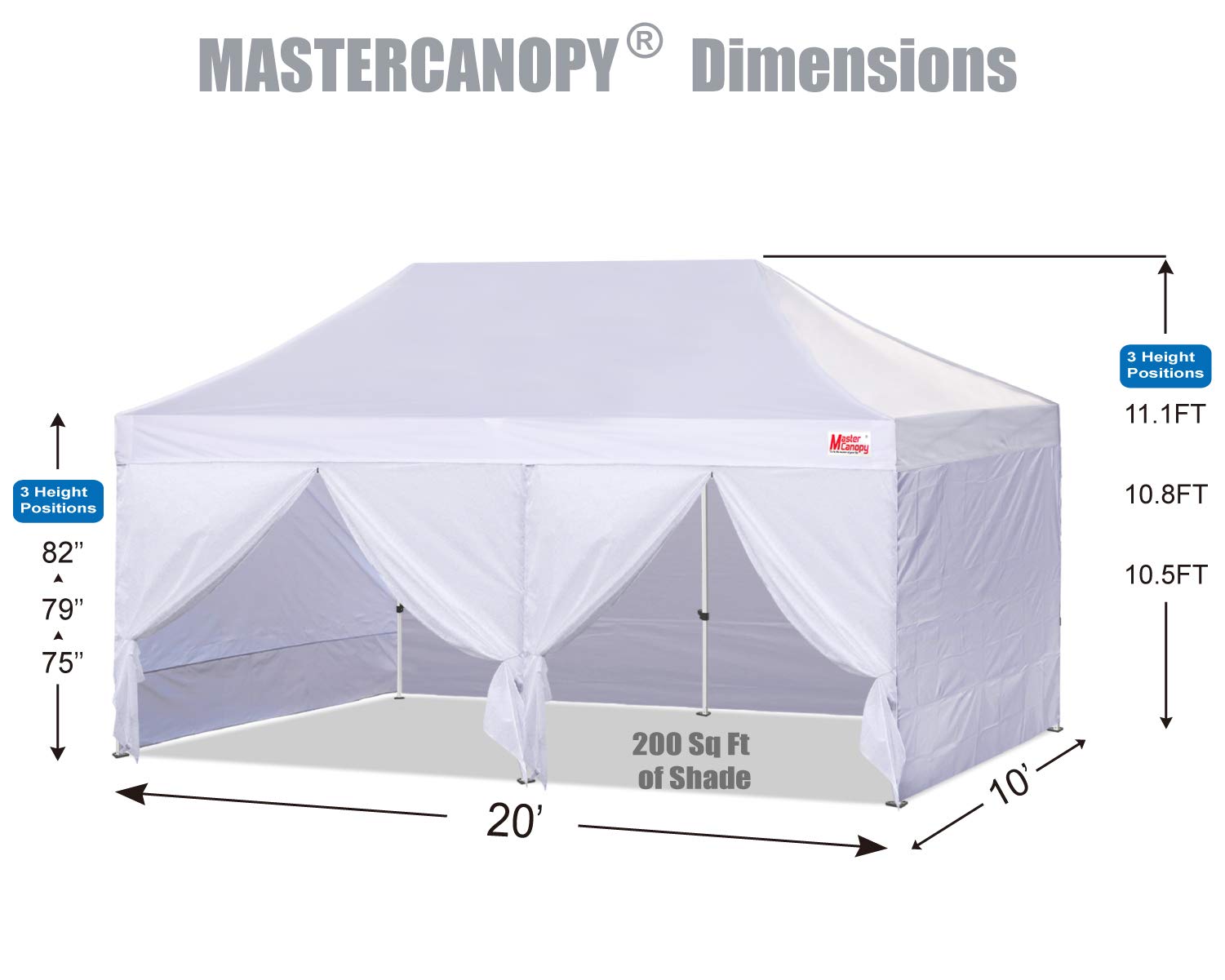 MASTERCANOPY Heavy Duty Pop-up Canopy Tent with Sidewalls (10x20,White)