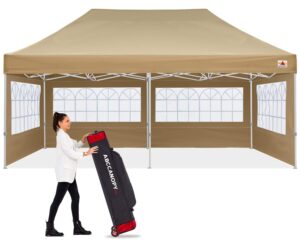 abccanopy outdoor winter gazebo 10x20, premium instant pop up canopy tent with elegant church window,snow and rain protection, bonus wheeled bag,beige