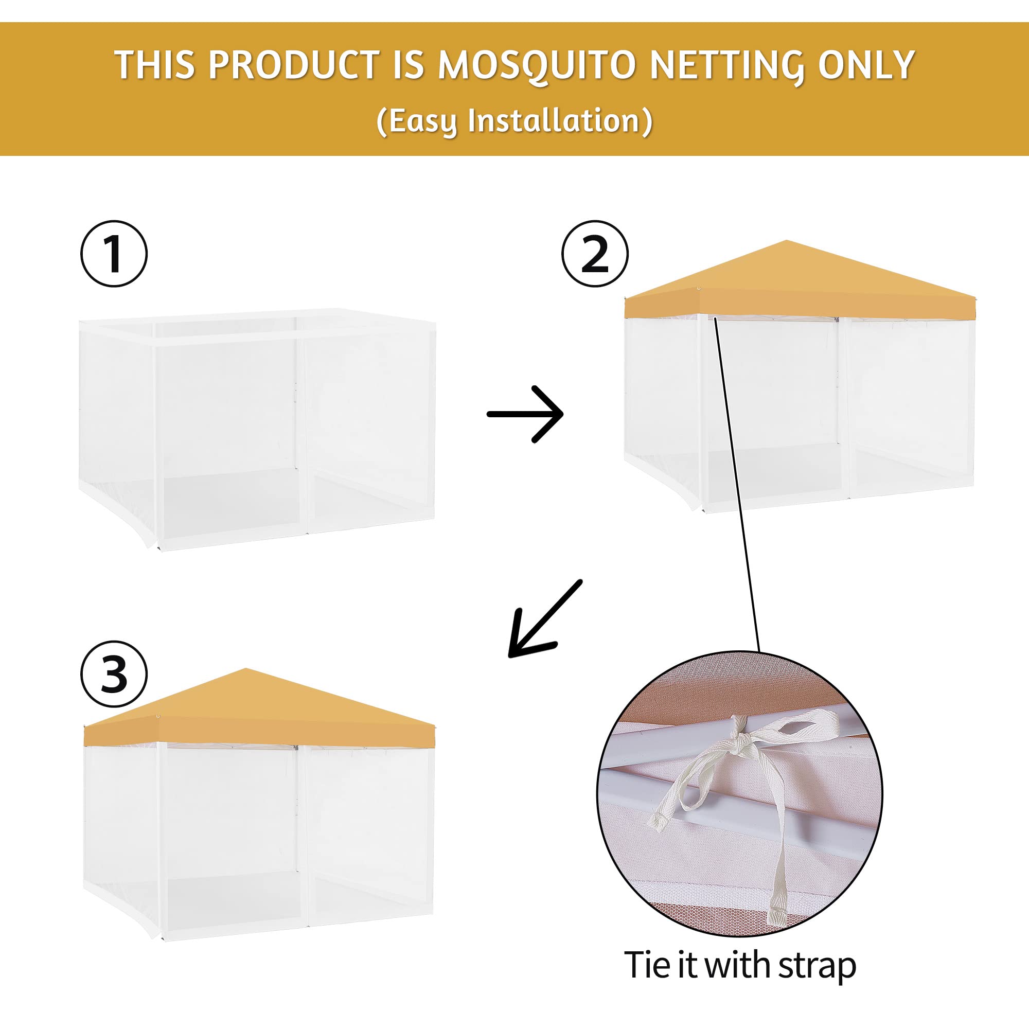 WenHaus 10'x10' Mosquito Netting for Patio with Zipper, Outdoor Replacement Mesh Sidewall Netting for Porch/Patio/Canopy/Gazebo (Mosquito Netting Only, White)