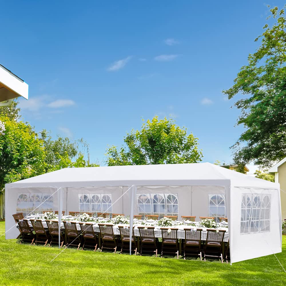 Tents for Parties(10'*30'), Outdoor Party Tent & Transparent Windows, White Large Canopy Tent with Walls for Wedding, Birthday, Event, Garden, Backyard (3-5d delivery)