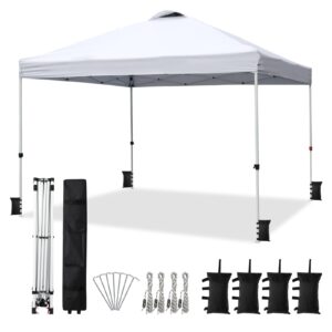 vingli 10x10 pop up canopy tent with carry bag and sandbags, outdoor gazebo canopy tent 10x10 party tent commercial canopy (white)