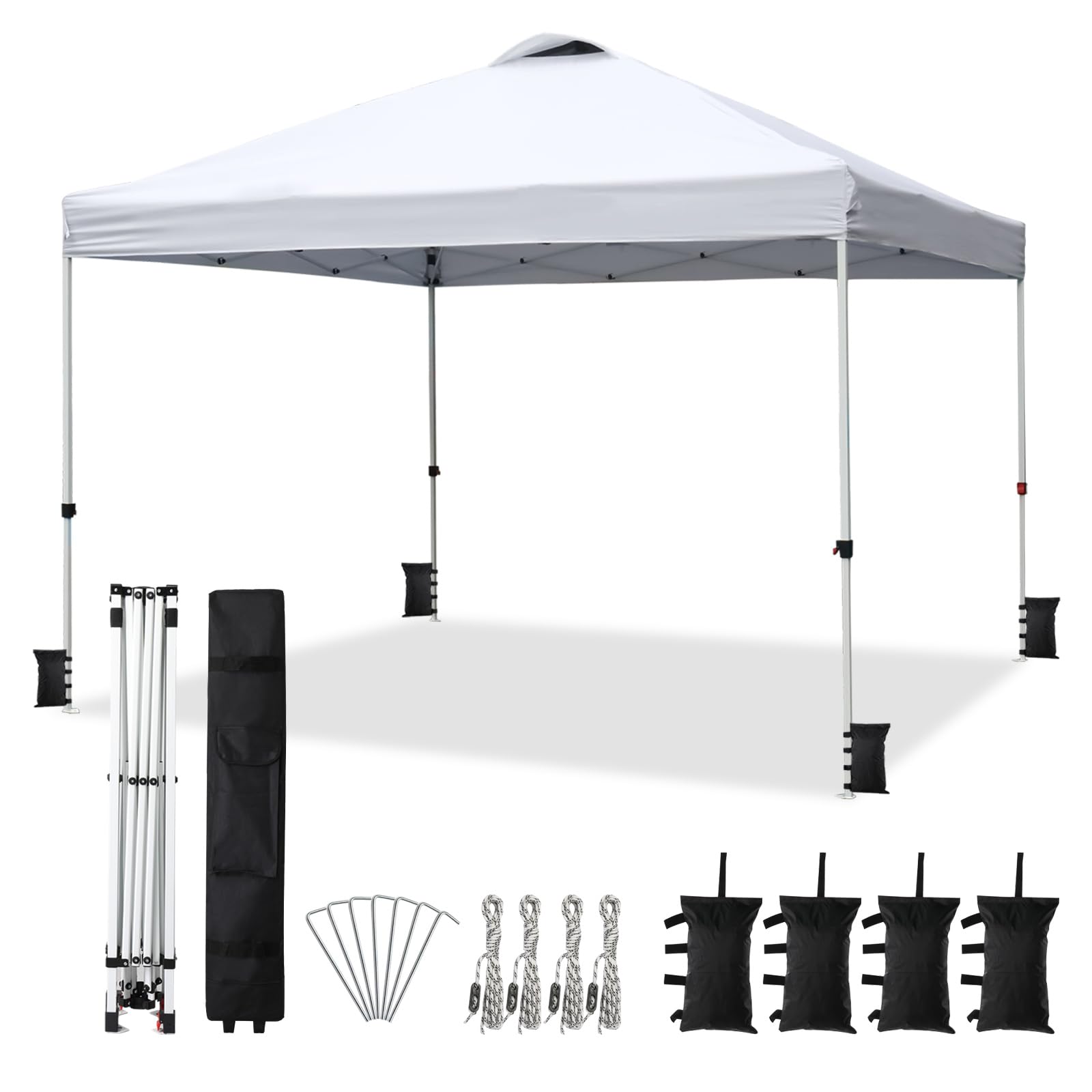 VINGLI 10x10 Pop Up Canopy Tent with Carry Bag and Sandbags, Outdoor Gazebo Canopy Tent 10x10 Party Tent Commercial Canopy (White)