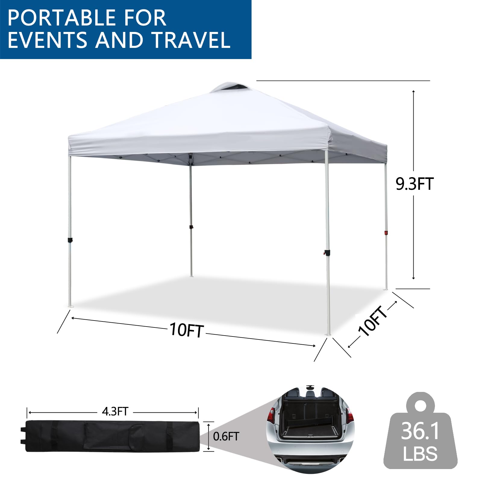 VINGLI 10x10 Pop Up Canopy Tent with Carry Bag and Sandbags, Outdoor Gazebo Canopy Tent 10x10 Party Tent Commercial Canopy (White)