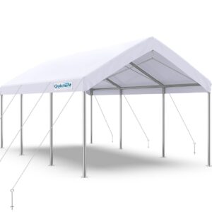 quictent 10x20ft heavy duty carport car canopy galvanized car tent outdoor boat shelter with reinforced steel cables-white