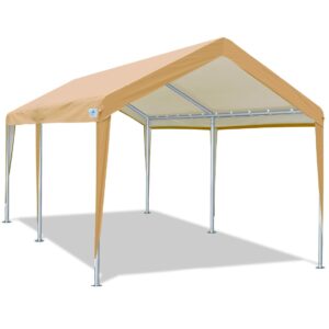 advance outdoor adjustable 10x20 ft heavy duty carport car canopy garage boat shelter party tent, adjustable height from 9.5 ft to 11 ft, beige