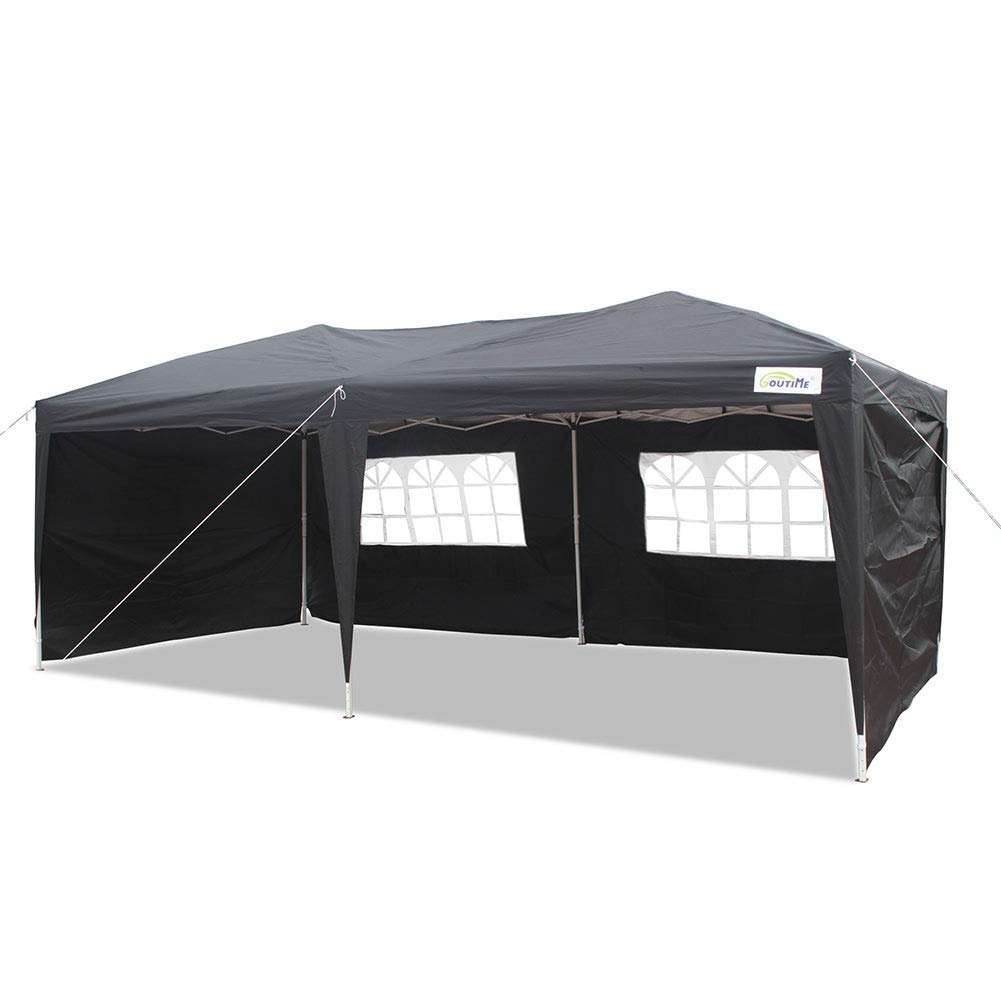 Goutime Black Canopy, Party Tent 10x20, Ez Pop up Canopy with Removable Sidewalls and Wheeled Bag,Tents for Outdoor Parties