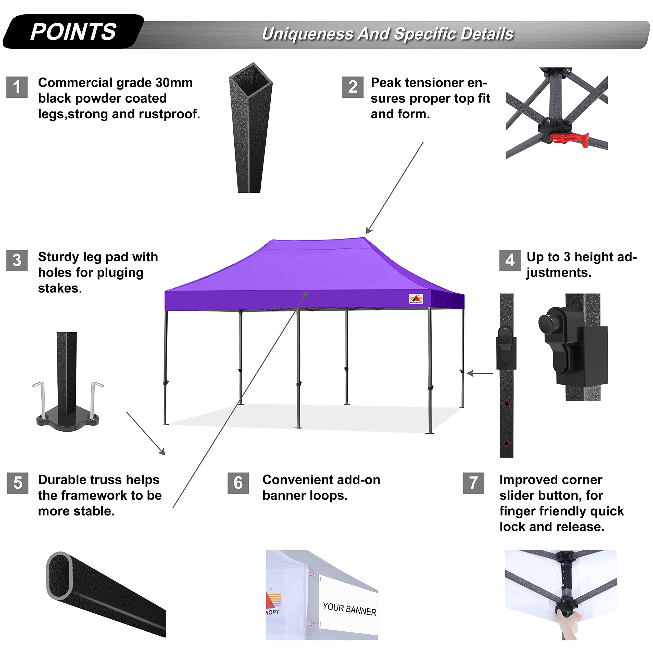 ABCCANOPY Patio Pop Up Canopy Tent 10x20 Commercial-Series(Purple)