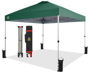 crown shades canopy tent, 10 x 10 foot portable pop up outdoor shelter with easy 1 push center lock, uv protection, and carry bag, forest green