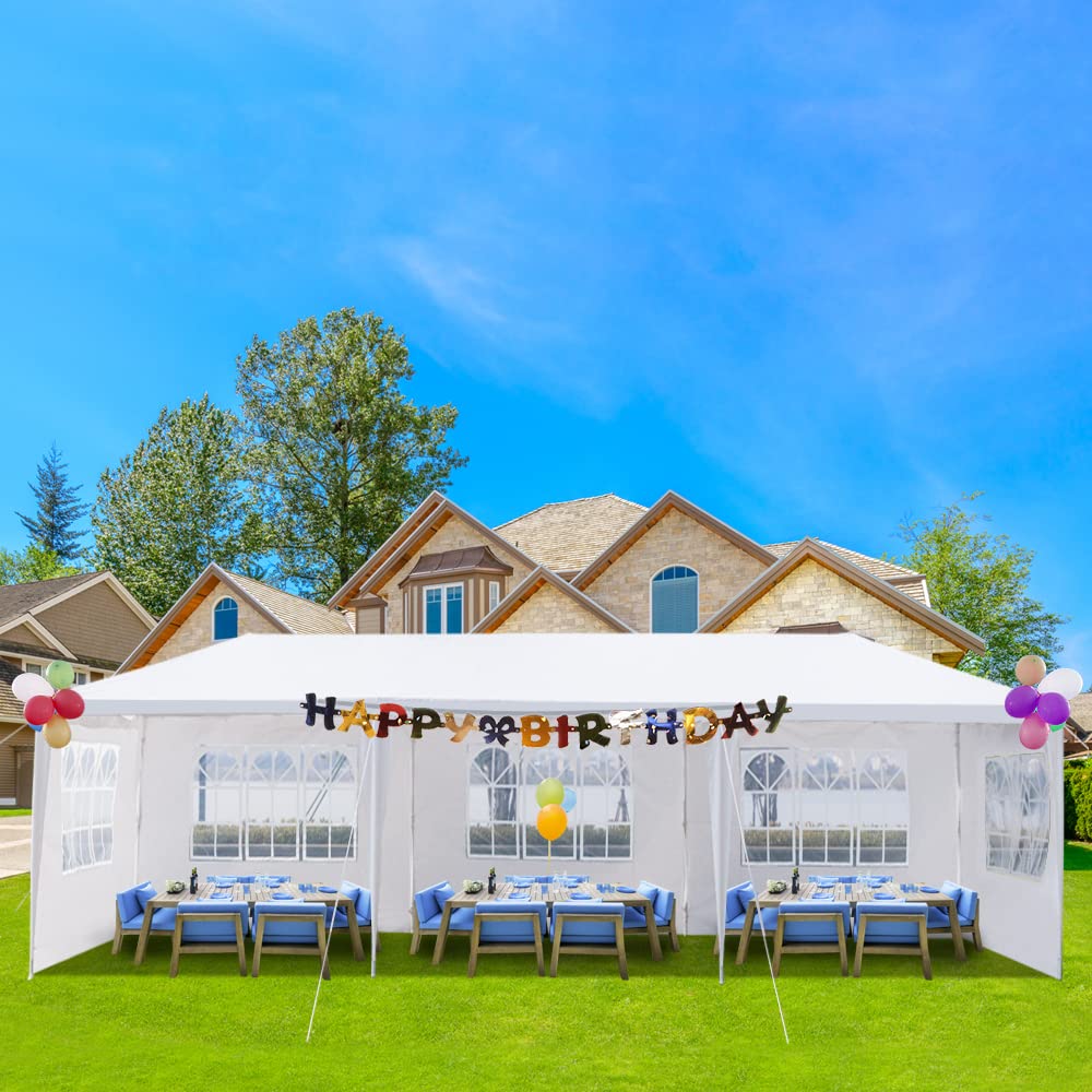 10' x 30' Outdoor Canopy Tent,Camping Gazebo Shelter Pavilion with 5 Removable Sidewalls,Spiral Tubes Cater Events with Transparent Windows for Party,Wedding,BBQ