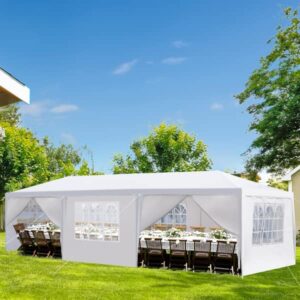 JOYSAND 10x30 Party Tent, Backyard Canopy Tent with 8 Removable Sidewalls & Transparent Windows, White Large Canopy Tent with Walls for Wedding, Birthday, Event, Garden