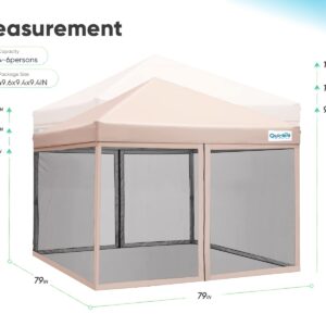 Quictent 6.6'x6.6' Ez Pop up Canopy Tent with Netting Screened, Outdoor Instant Portable Gazebo Screen House Room Tent -Fully Sealed, Waterproof & Roller Bag Included (Tan)