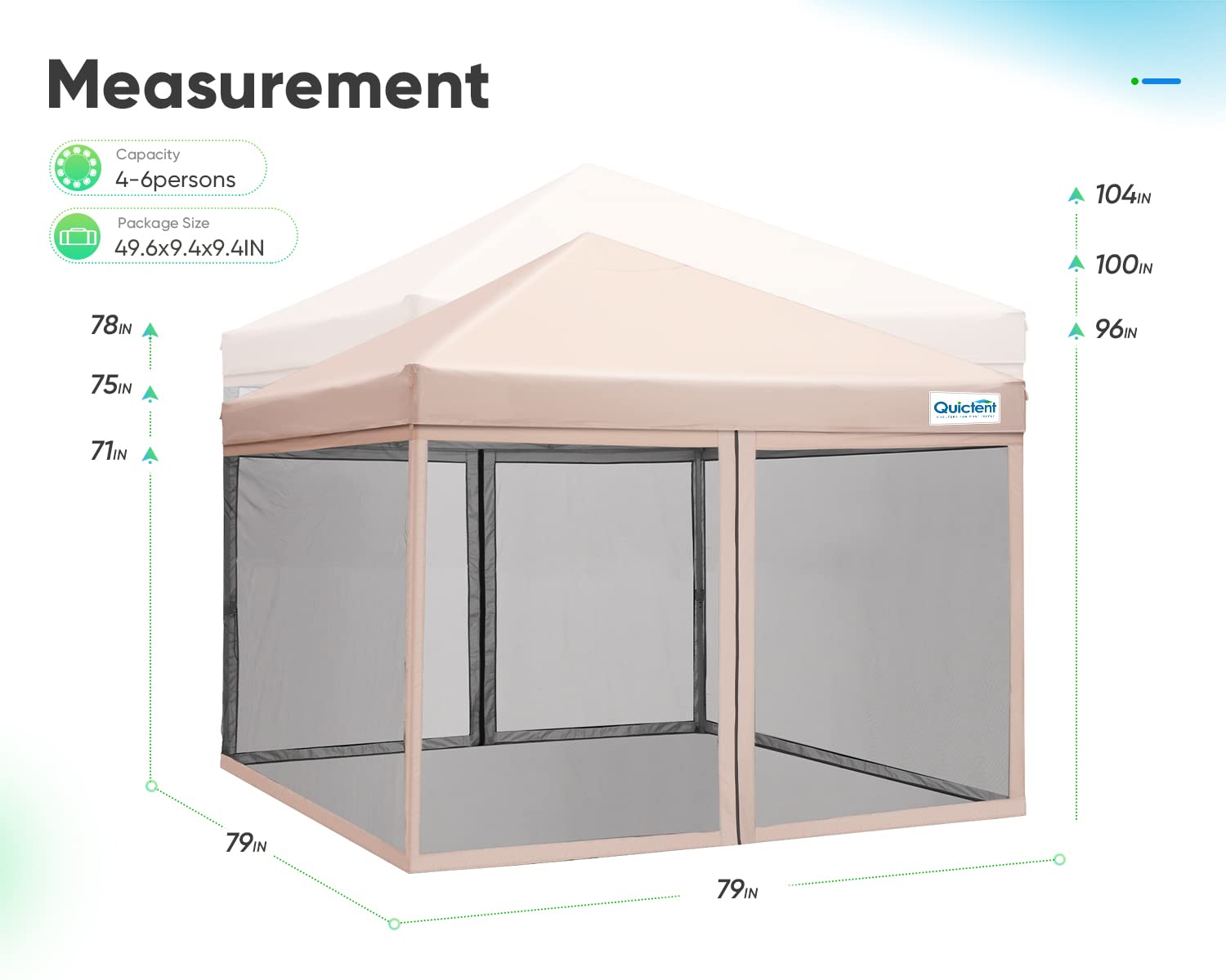 Quictent 6.6'x6.6' Ez Pop up Canopy Tent with Netting Screened, Outdoor Instant Portable Gazebo Screen House Room Tent -Fully Sealed, Waterproof & Roller Bag Included (Tan)