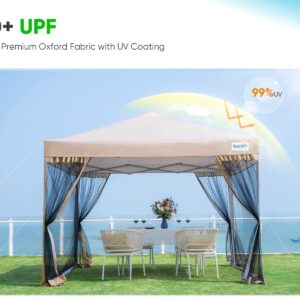 Quictent 6.6'x6.6' Ez Pop up Canopy Tent with Netting Screened, Outdoor Instant Portable Gazebo Screen House Room Tent -Fully Sealed, Waterproof & Roller Bag Included (Tan)