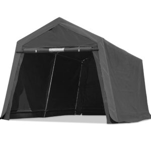 advance outdoor 10x10 ft heavy duty outdoor patio anti-snow portable canopy storage shelter shed carport with 2 roll up zipper doors & vents for snowmobile garden tools, gray