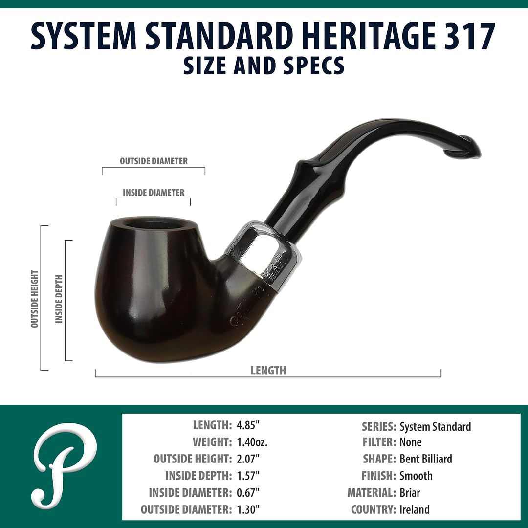 Peterson Pipes Standard Series Bent Billiard 317 Heritage Finish PLip