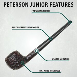 Peterson Pipes Junior Rusticated Pear - Vintage English Pipe Design, Handmade Small Tobacco Pipe, Mediterranean Briar Classic Wood Pipe, Collectible Tobacco Pipe, Made in Ireland