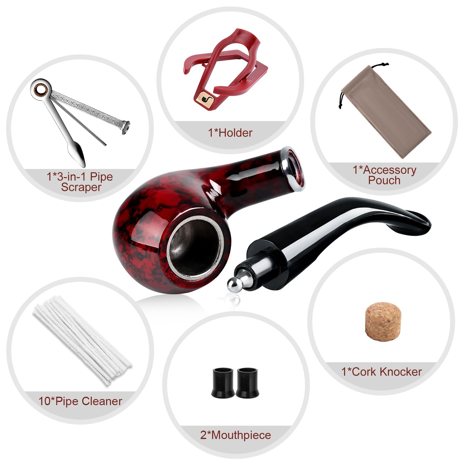 Joyoldelf Tobacco Pipe, Classic Smoking Pipe with Foldable Tobacco Pipe Stand, Bent Tobacco Pipes for Smoking with Gift Box and Smoking Accessories