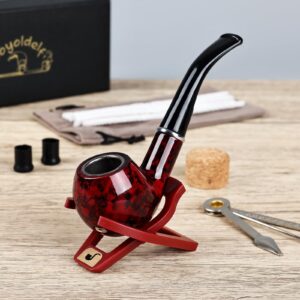 Joyoldelf Tobacco Pipe, Classic Smoking Pipe with Foldable Tobacco Pipe Stand, Bent Tobacco Pipes for Smoking with Gift Box and Smoking Accessories