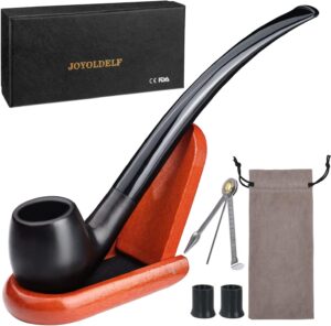 joyoldelf tobacco pipe, luxury wooden smoking pipe with tobacco pipe stand, ebony tobacco pipes for smoking with pipe scraper, gift box and smoking accessories