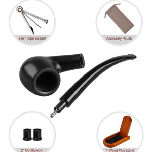 Joyoldelf Tobacco Pipe, Luxury Wooden Smoking Pipe with Tobacco Pipe Stand, Ebony Tobacco Pipes for Smoking with Pipe Scraper, Gift Box and Smoking Accessories