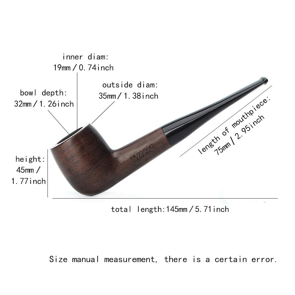 MUXIANG Ebony Tobacco Handmade Pipe Straight Stems with 10 Pipe Accessories AC0007