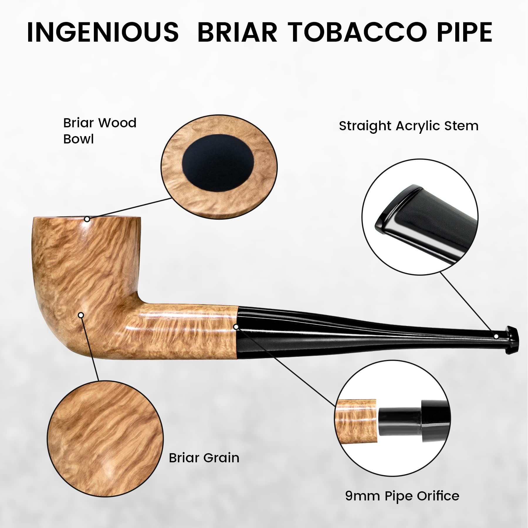 SPIPER smooth Briar Zulu Tobacco Straight pipe, 100% Quality Handmade pipe with smooth Acrylic Stem, Beginner Pipe，Great Gift for Father,friends (Light Brown)