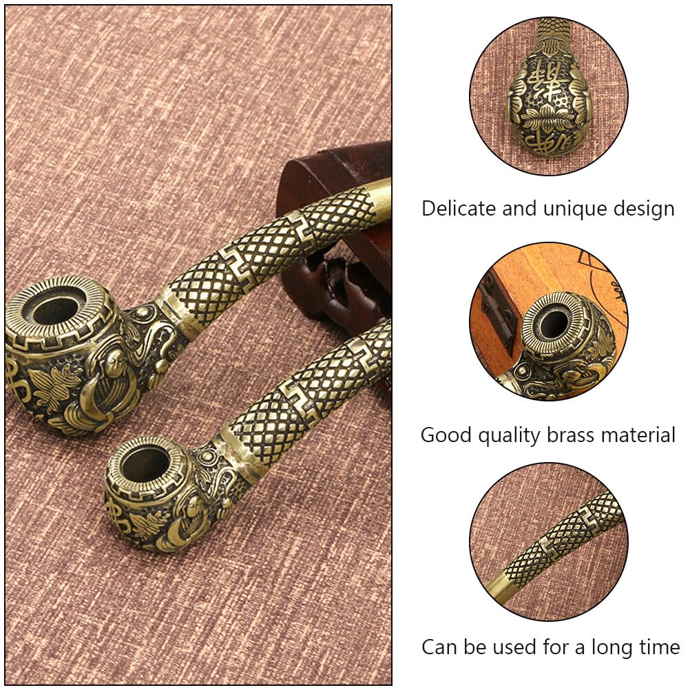 ULTNICE 1Pc Retro Tobacco Pipe Decors Carved Tobacco Pipe Ornaments Brass Crafts Tobacco Pipe Adornment (Large), 9.4x2.5cm(XC2HU15S554TGQ324INROFNFM)