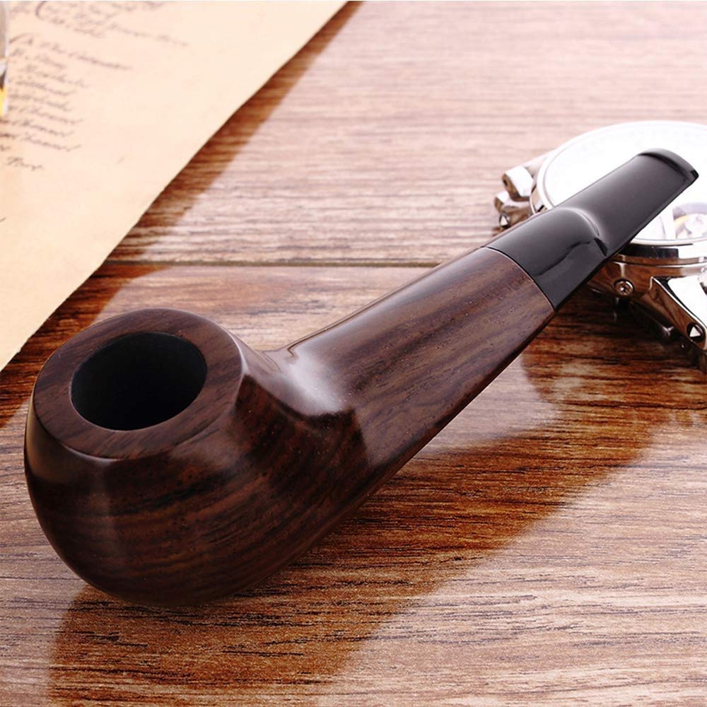 IRIVNG Handmade Straight Stems Ebony Wooden Smoking Tobacco Pipe with Accessories