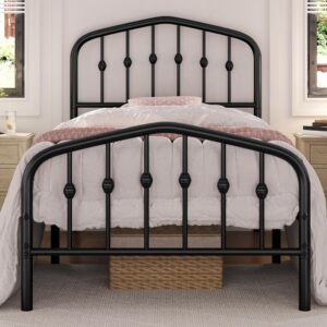 yaheetech twin bed frames metal platform bed with victorian style wrought iron headboard and footboard/easy assembly/no box spring needed/black twin bed