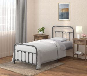 ambee21 castlebeds vintage twin size silver iron bed frame with headboard footboard wrought rod art heavy duty steel metal platform foundation farmhouse industrial victorian style 600 lbs capacity