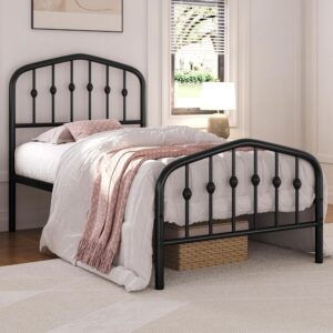 Yaheetech Twin Bed Frames Metal Platform Bed with Victorian Style Wrought Iron Headboard and Footboard/Easy Assembly/No Box Spring Needed/Black Twin Bed