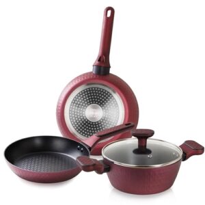 moss & stone nonstick induction cookware set, 4pcs aluminum small pots and pans set with glass lid, burgundy diamond non stick casserole pot & fry pan set, cooking pots are pfte/pfoa/pfos free