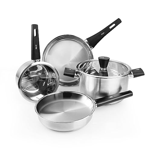 Meythway Stainless Steel Pots and Pans Set Nonstick, 6-Piece Kitchen Cookware Sets with Stay-Cool Handles, Non-Toxic, Dishwasher Safe & Compatible with All Stovetops (Gas, Electric & Induction)