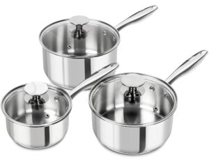 michelangelo stainless steel saucepan set with lids 1qt & 2qt & 3qt, stainless steel sauce pot set 6pcs, induction saucepans, nonstick sauce pan set, dishwasher safe