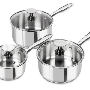 MICHELANGELO Stainless Steel Saucepan Set with Lids 1QT & 2QT & 3QT, Stainless Steel Sauce Pot Set 6pcs, Induction Saucepans, Nonstick Sauce Pan Set, Dishwasher Safe