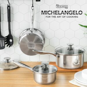 MICHELANGELO Stainless Steel Saucepan Set with Lids 1QT & 2QT & 3QT, Stainless Steel Sauce Pot Set 6pcs, Induction Saucepans, Nonstick Sauce Pan Set, Dishwasher Safe